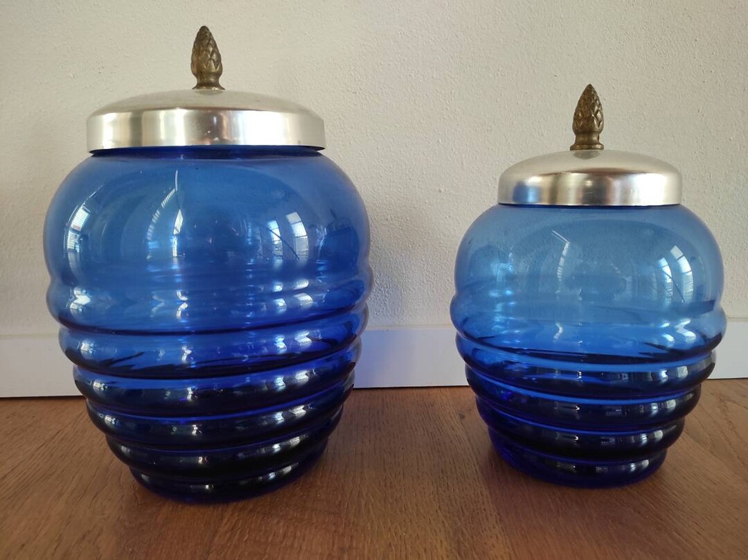 1930s/40s Candy Container Vases in Blue Glass - Vintage Retro Liberty ...