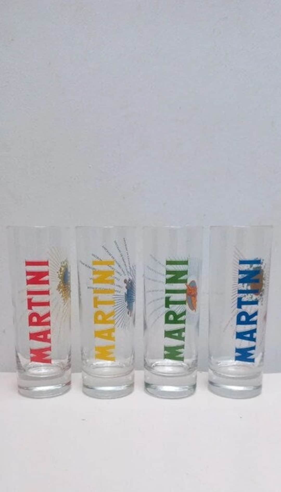 MARTINI Cocktail 4 Tumbler Glasses With Embroidered Glass Vintage ...