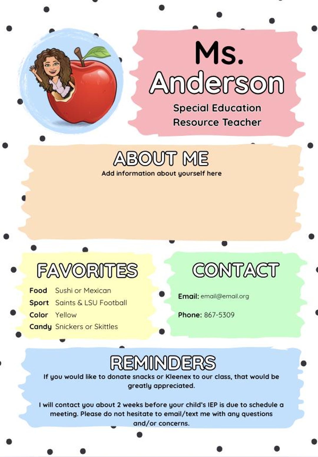 Polkadot Colorful Meet the Teacher Template - Etsy