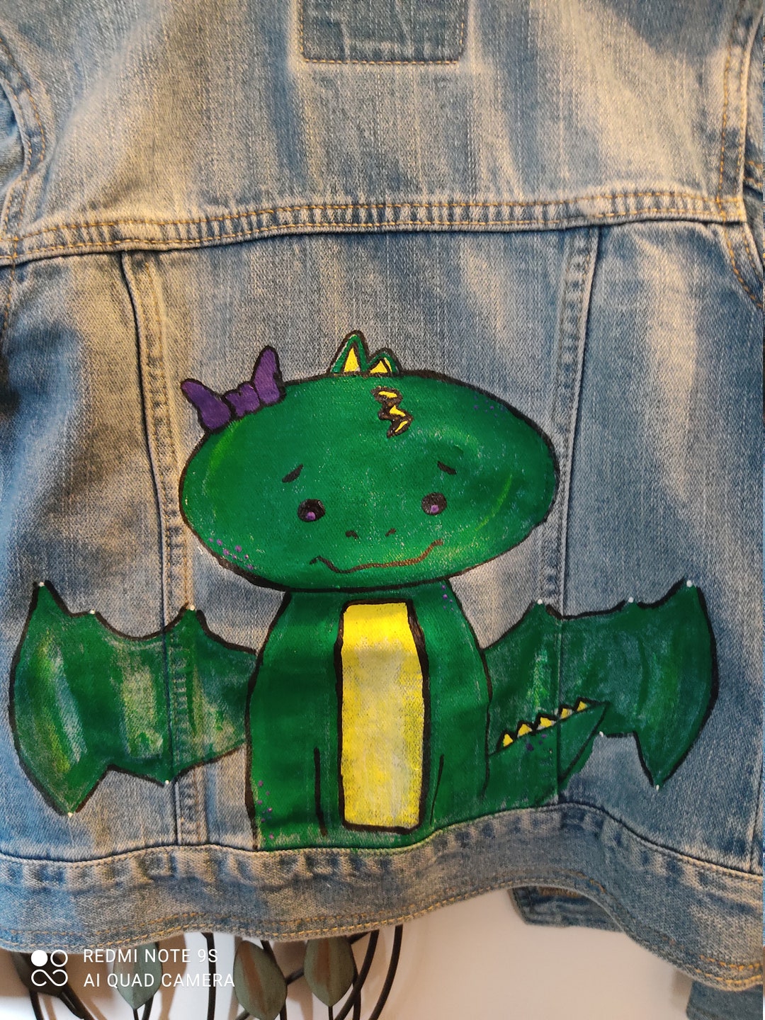 Hand Painted Denim Jacket Dragon With Purple Bow - Etsy