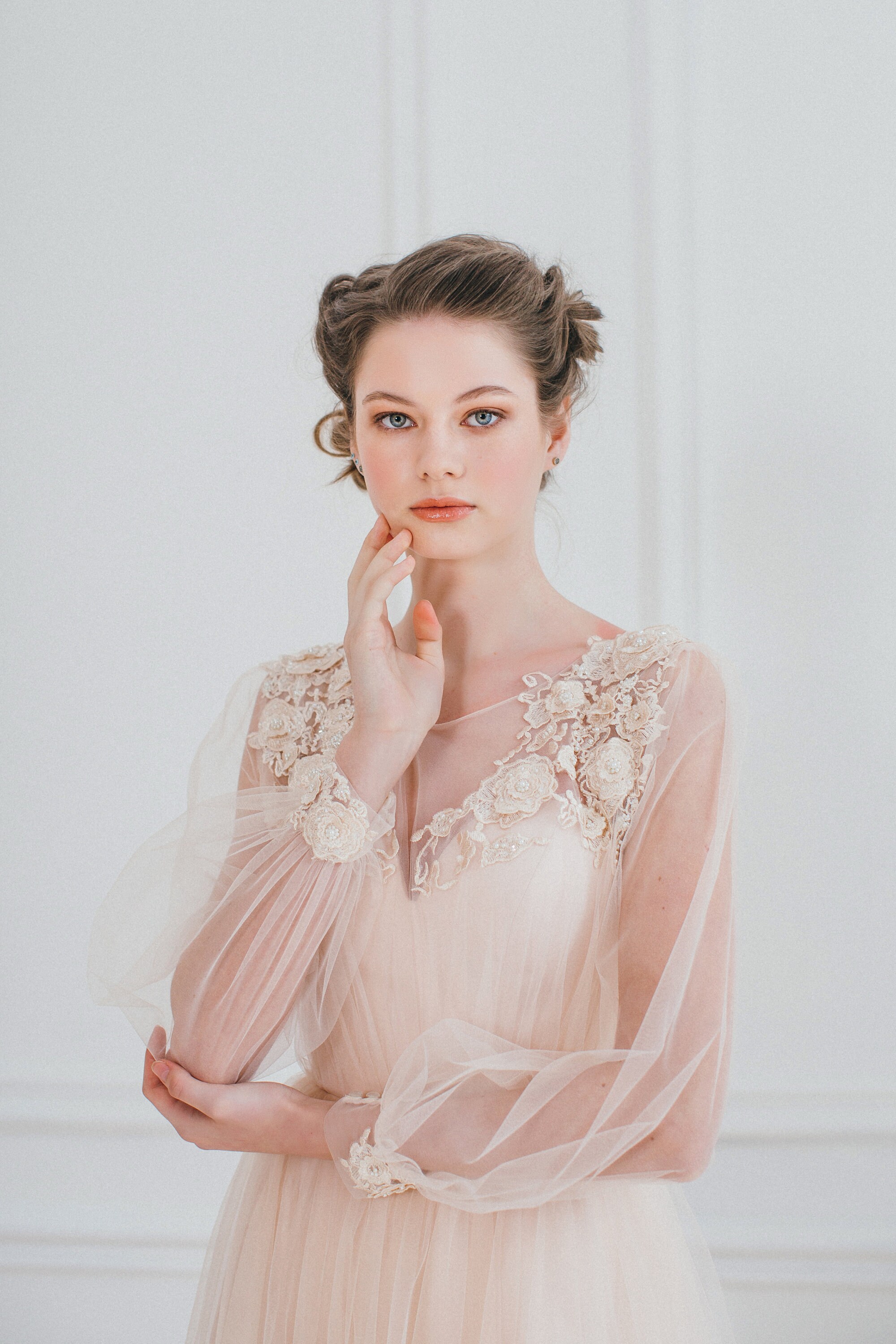 Romantic Tulle Prom Dress Custom Prom Dress Nude Wedding Etsy