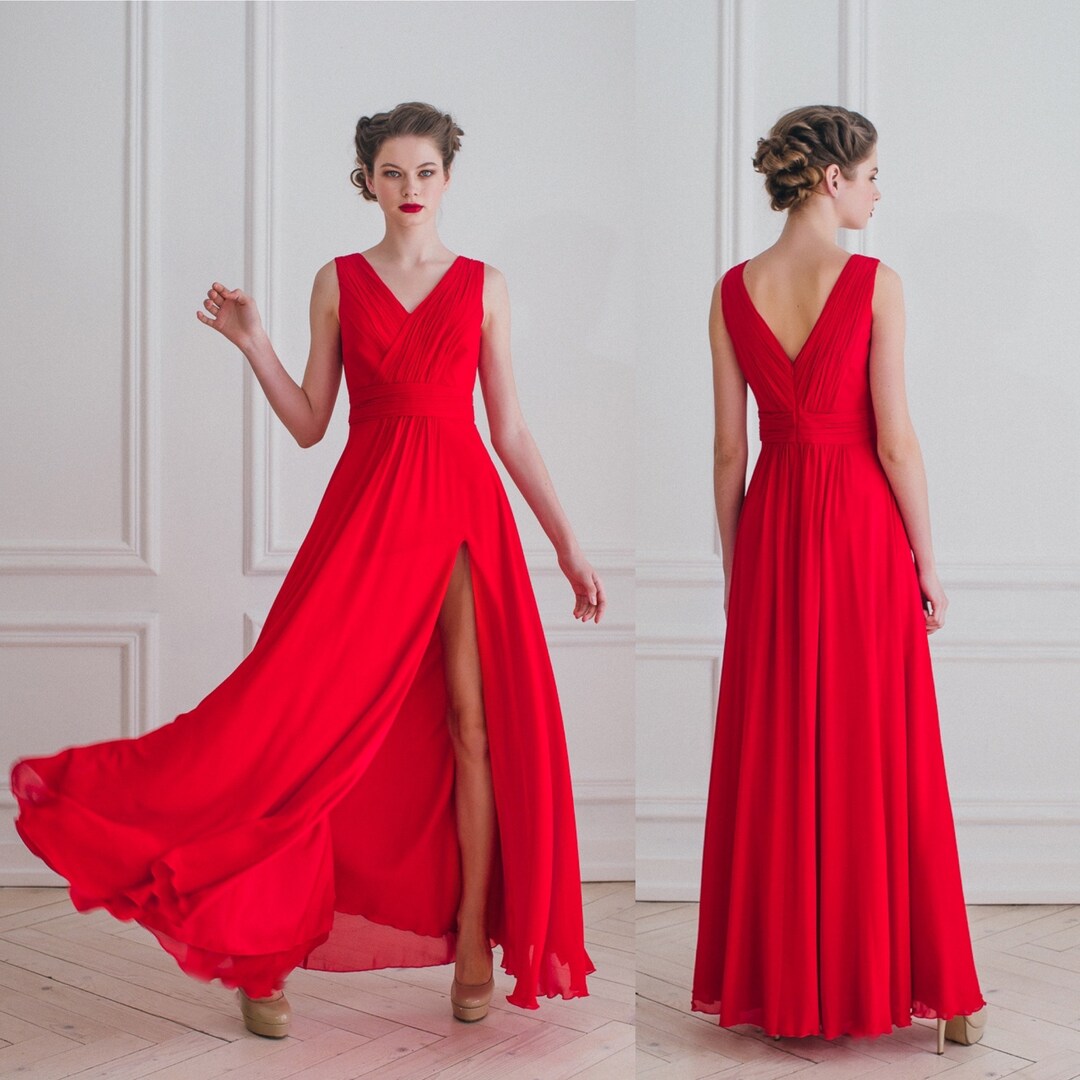 Elegant Red Prom Dress Custom Prom Dress Chiffon Prom Dress - Etsy