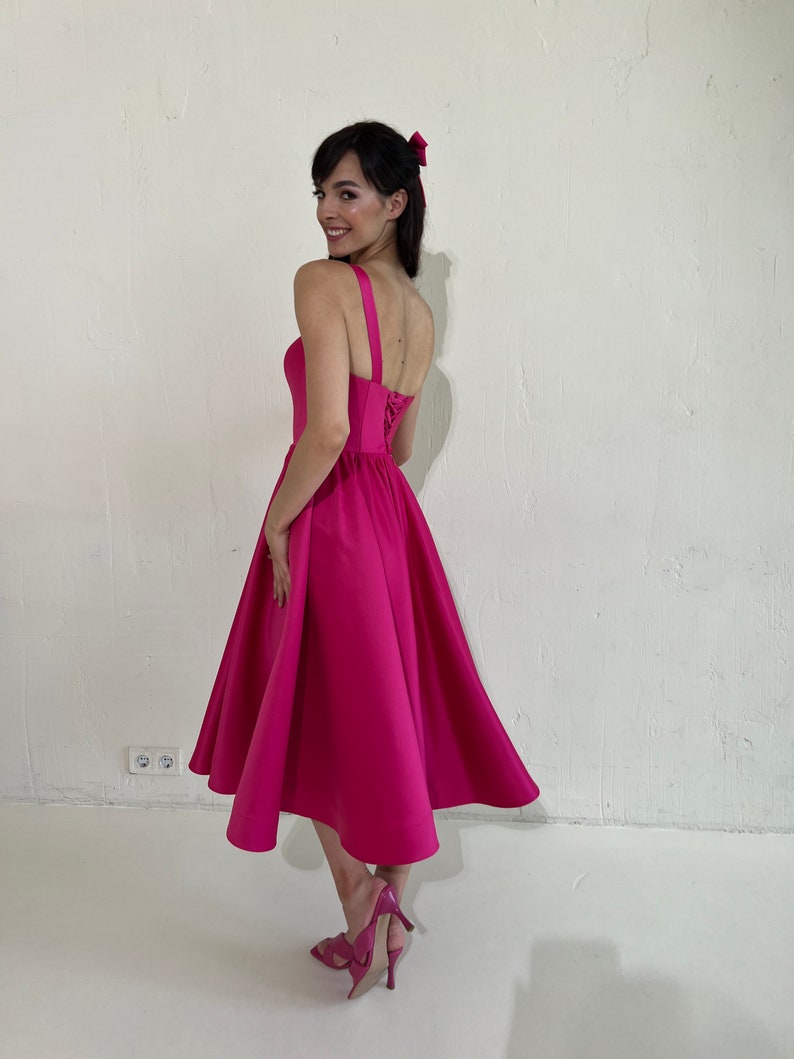 Pink Satin Dress, Pink Prom Dress, Fuchsia Dress, Satin Prom Dress ...