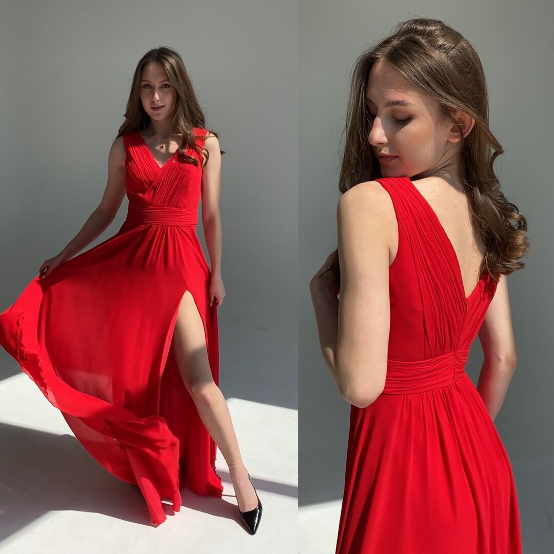 Elegant Red Prom Dress Custom Prom Dress Chiffon Prom Dress With A