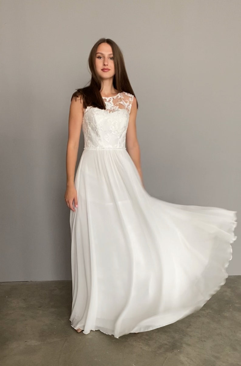 Elegant White Chiffon Dress, Engagement Dress, Elopement Dress, Plain ...