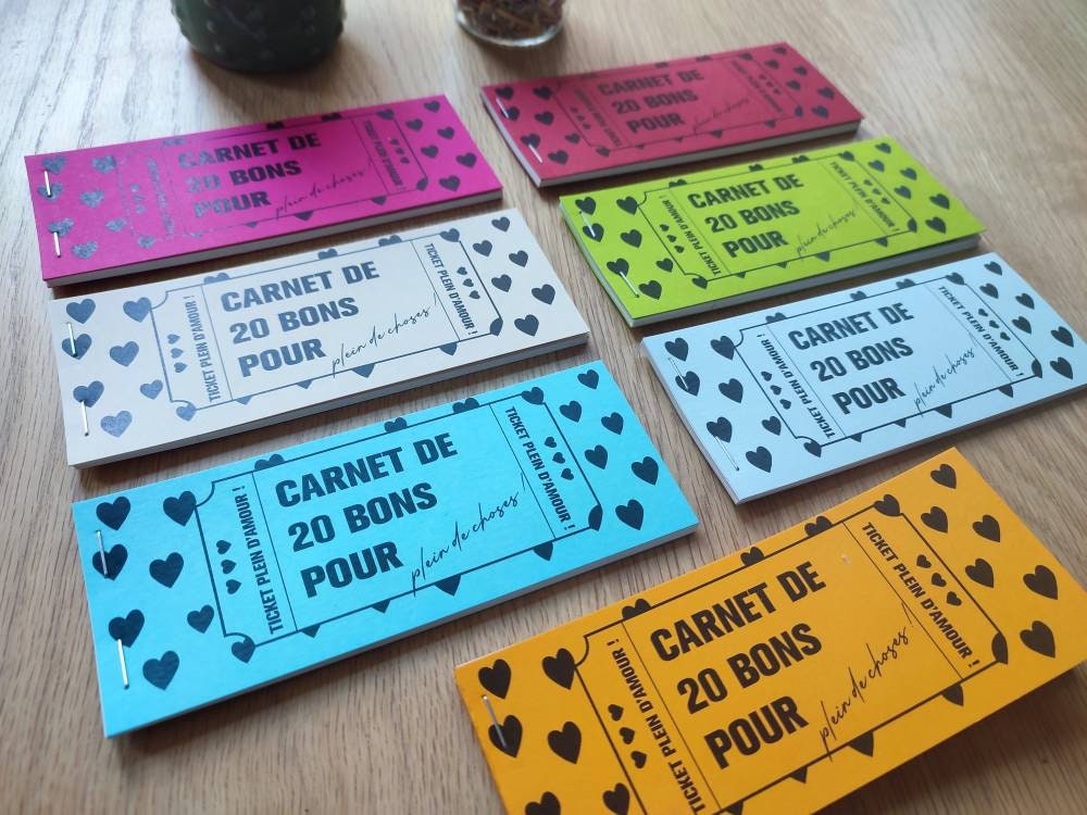 Carnet de 20 "bons pour" - à offrir - cadeau à personnaliser soi même ...