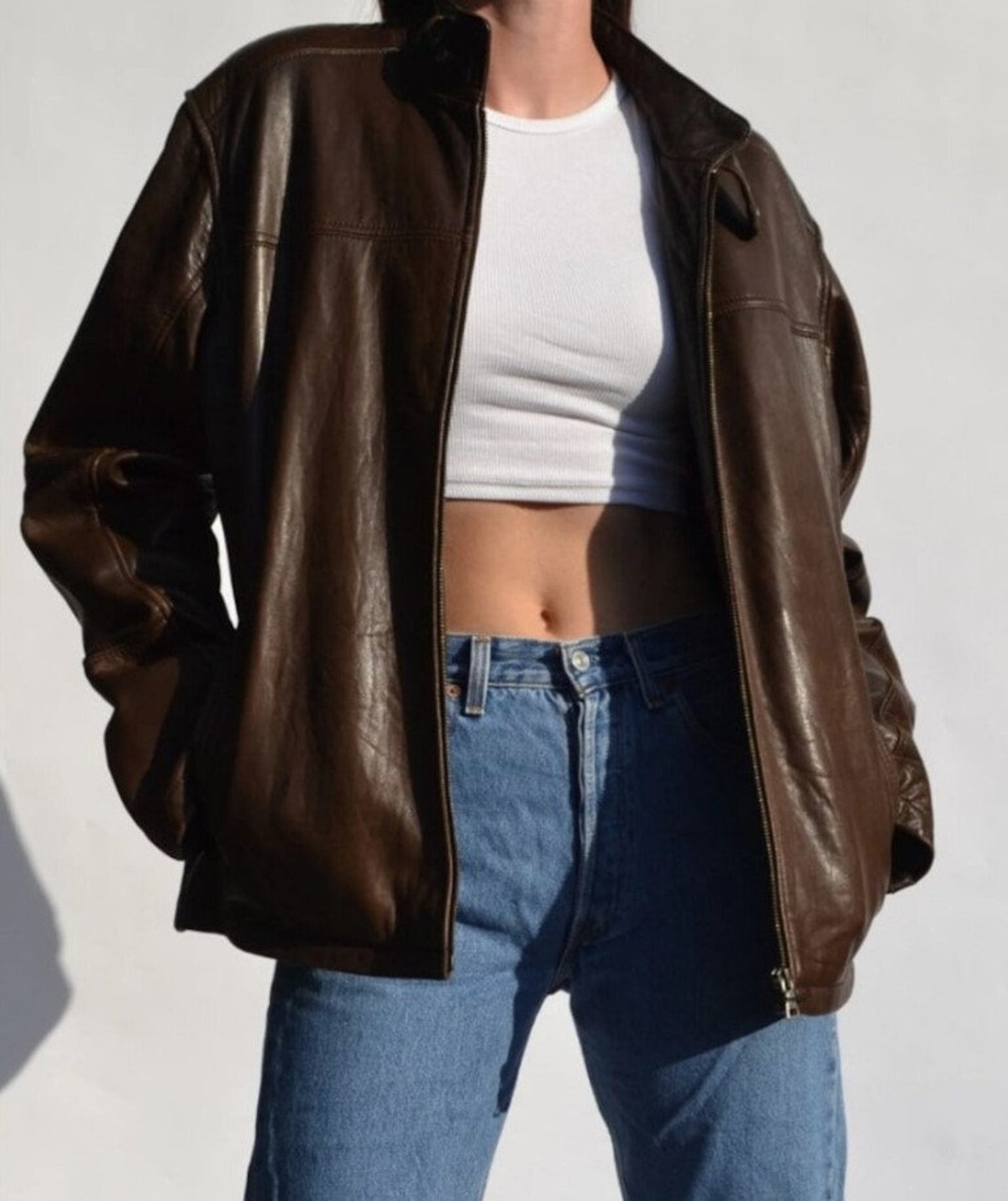Brown Real Leather Baggy Jackets for Women: Oversized Bomber - Etsy