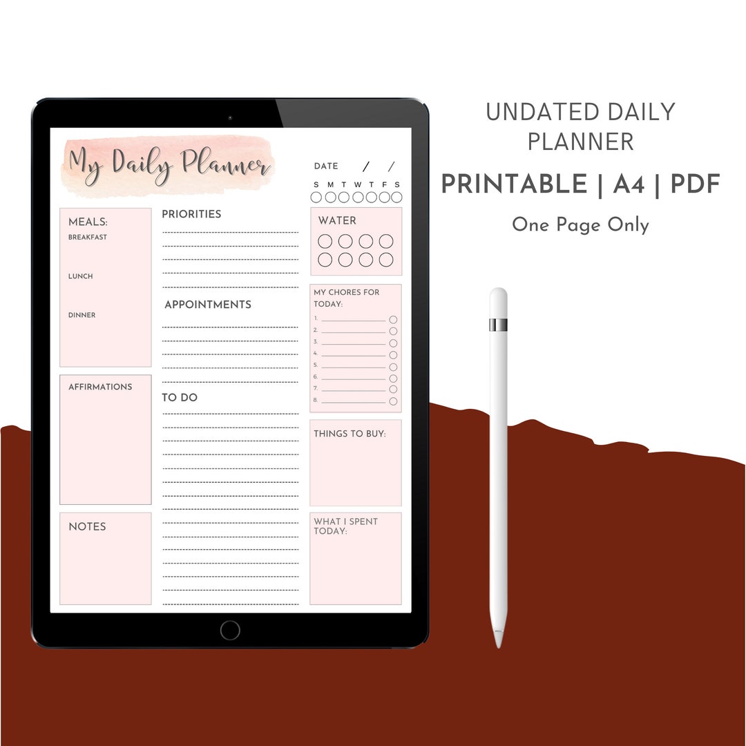 Undated Pink Daily Planner - Etsy