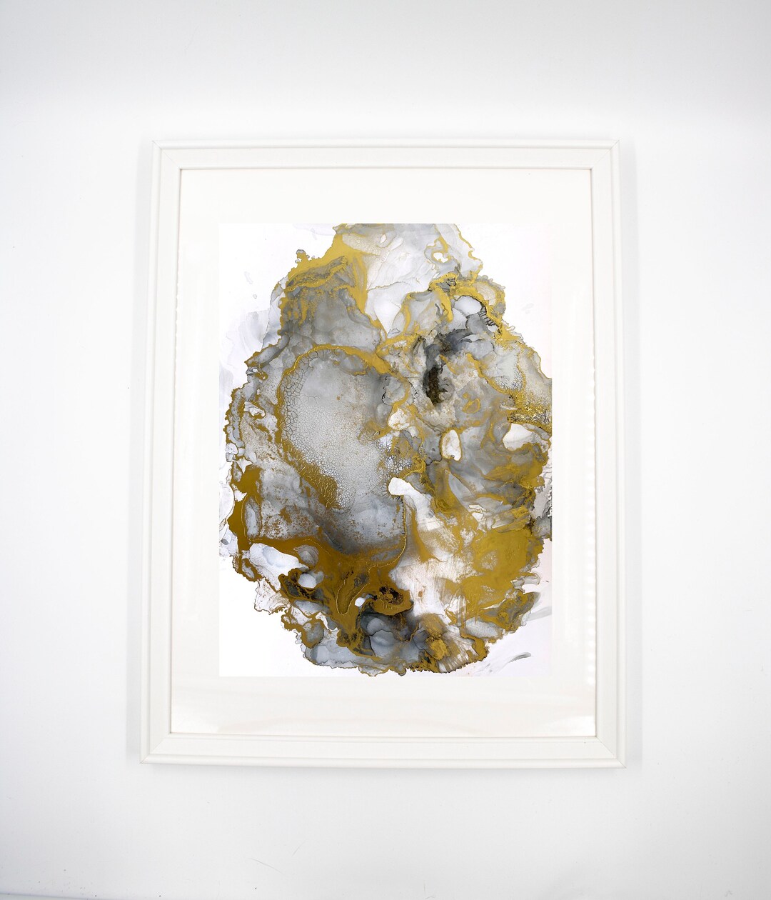 Grey Shadow Ink Art | A4 Ink Art | Frame-able | Handmade | Grey & Gold ...