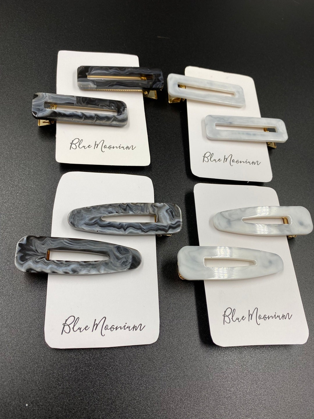 Black and White White and Grey Marble Effect Hair Clips - Etsy