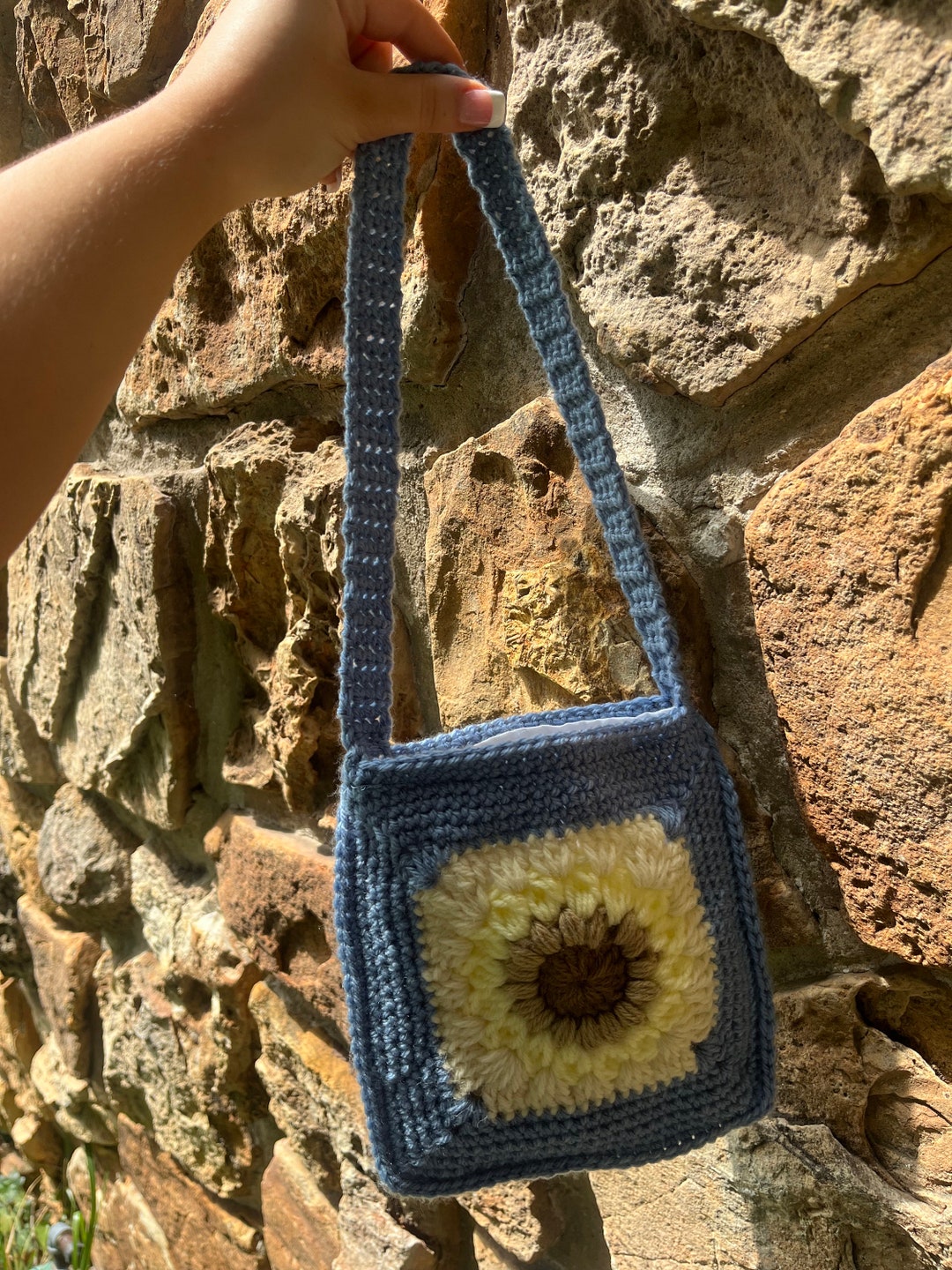 Handmade Crochet Blue Sunflower Purse With Fabric Lining - Stylish and ...