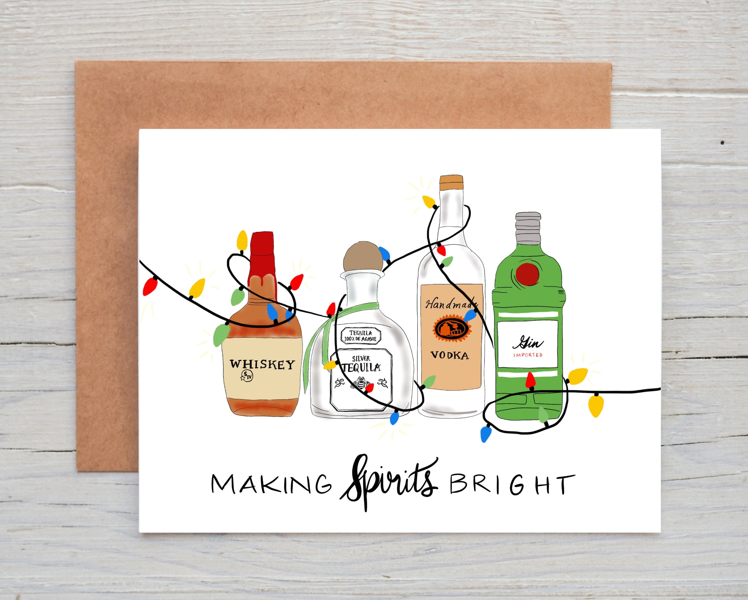 Making Spirits Bright | Holiday Card | Christmas Card | Alcohol Bottles ...