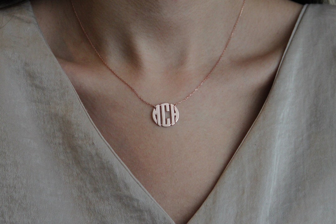 Dainty Monogram Necklace • Custom Block Monogram Initials Necklace ...