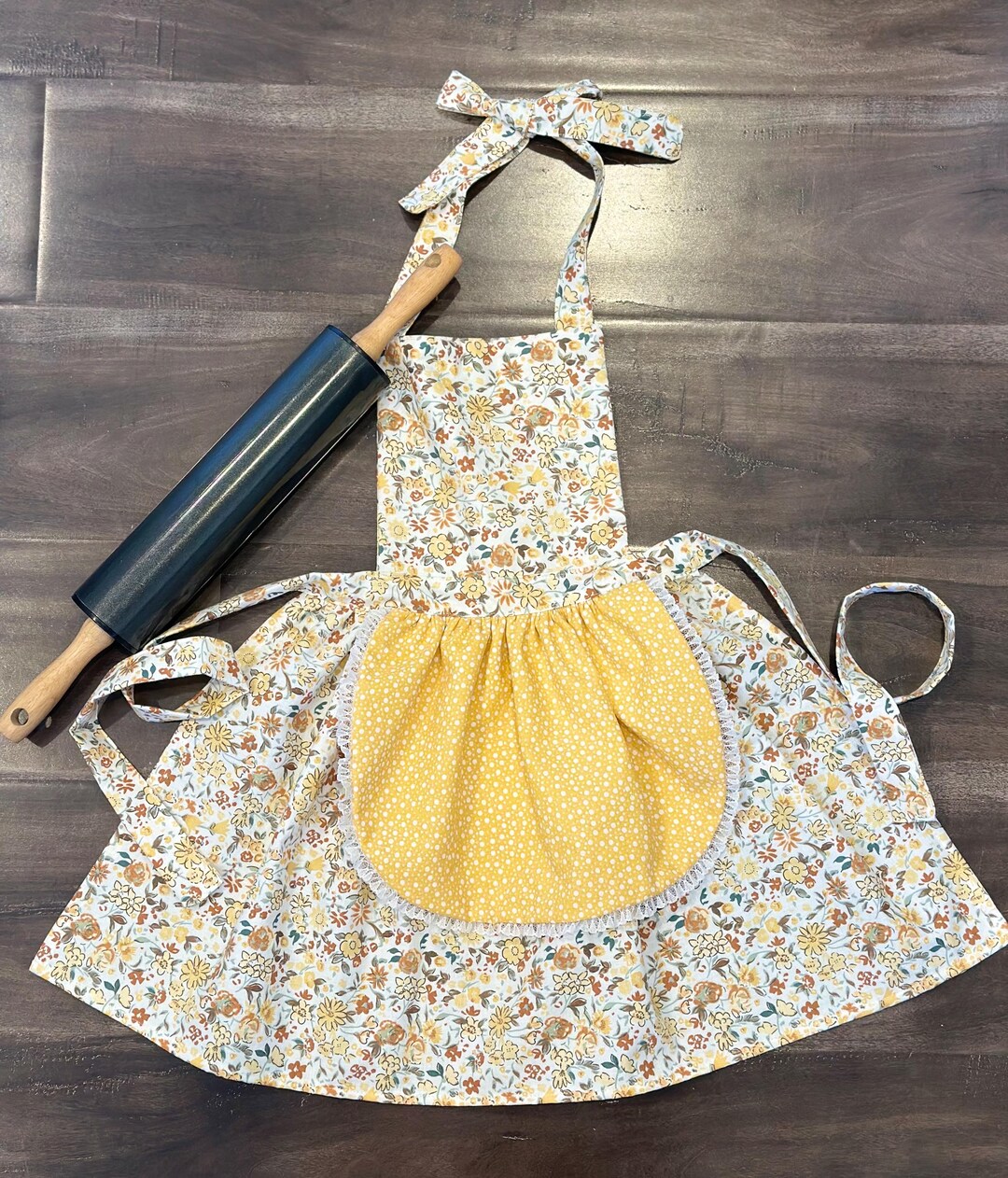 Girls Floral Apron, Girls Baking Apron, Pretend Play Apron for Kids ...