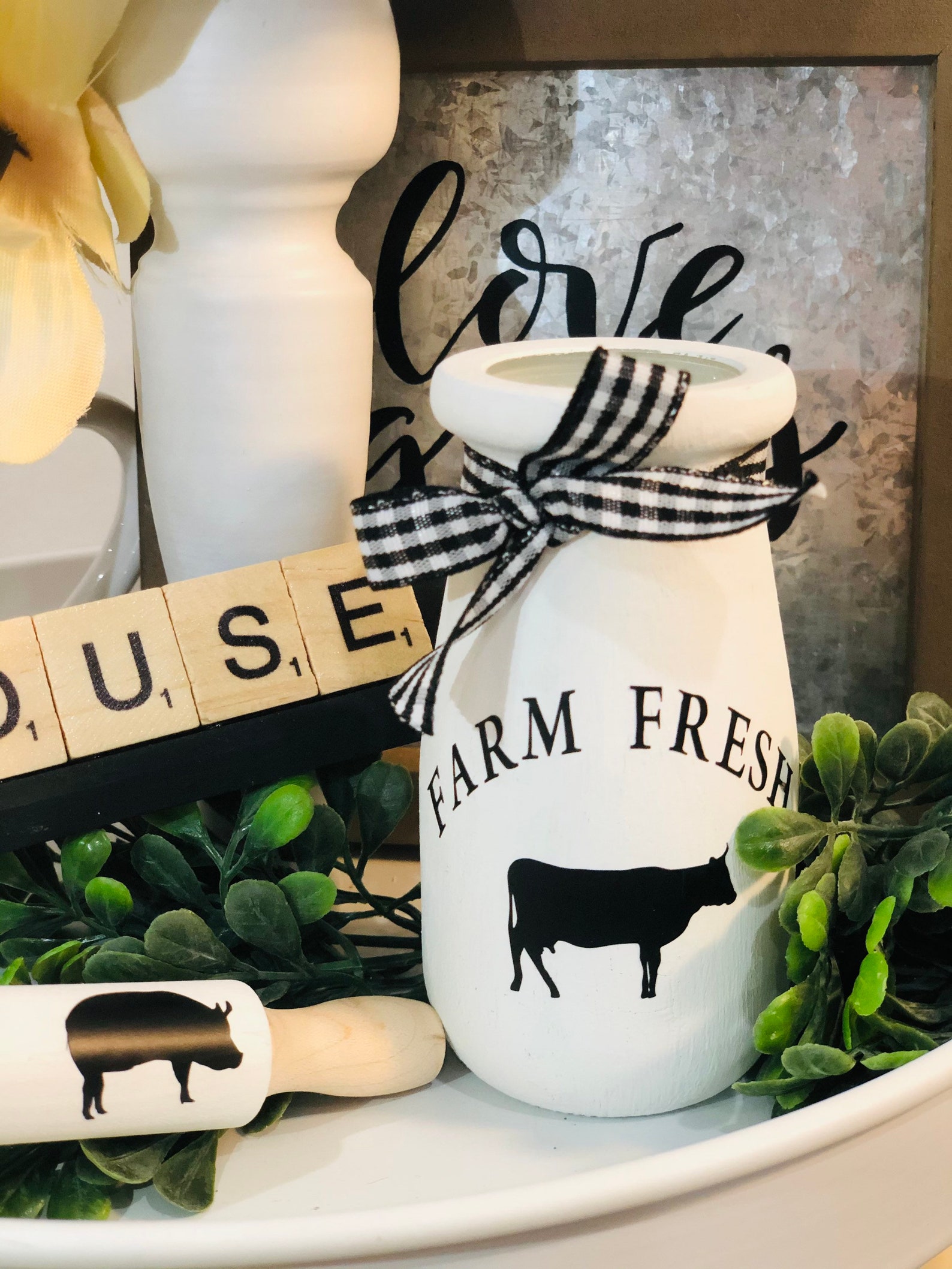 Vintage Milk Jug, Fresh Milk Farmhouse Mini Tier Tray Decor, Farm Fresh ...
