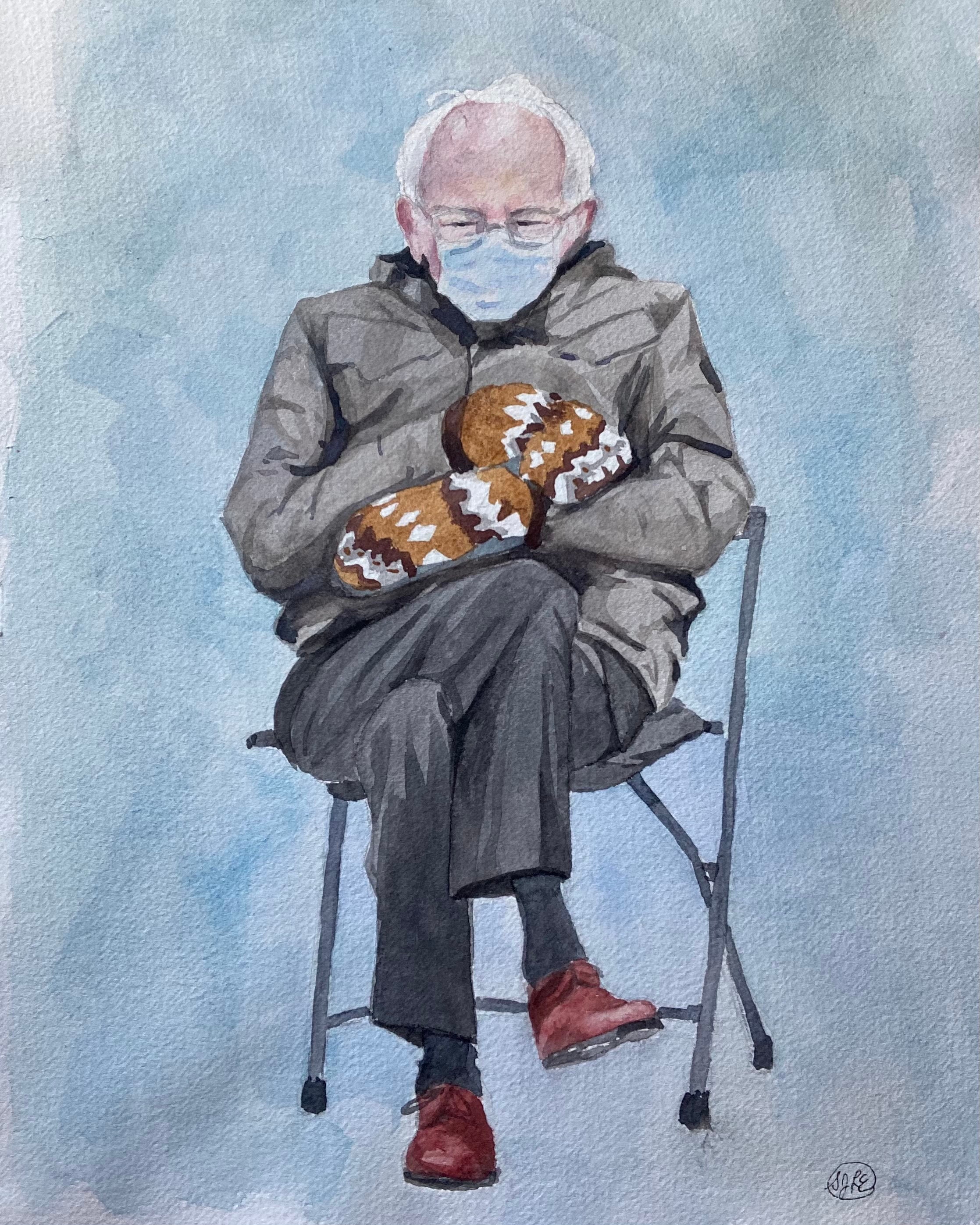 Bernie Sanders Mittens Chair Inauguration Print of Watercolor Original ...