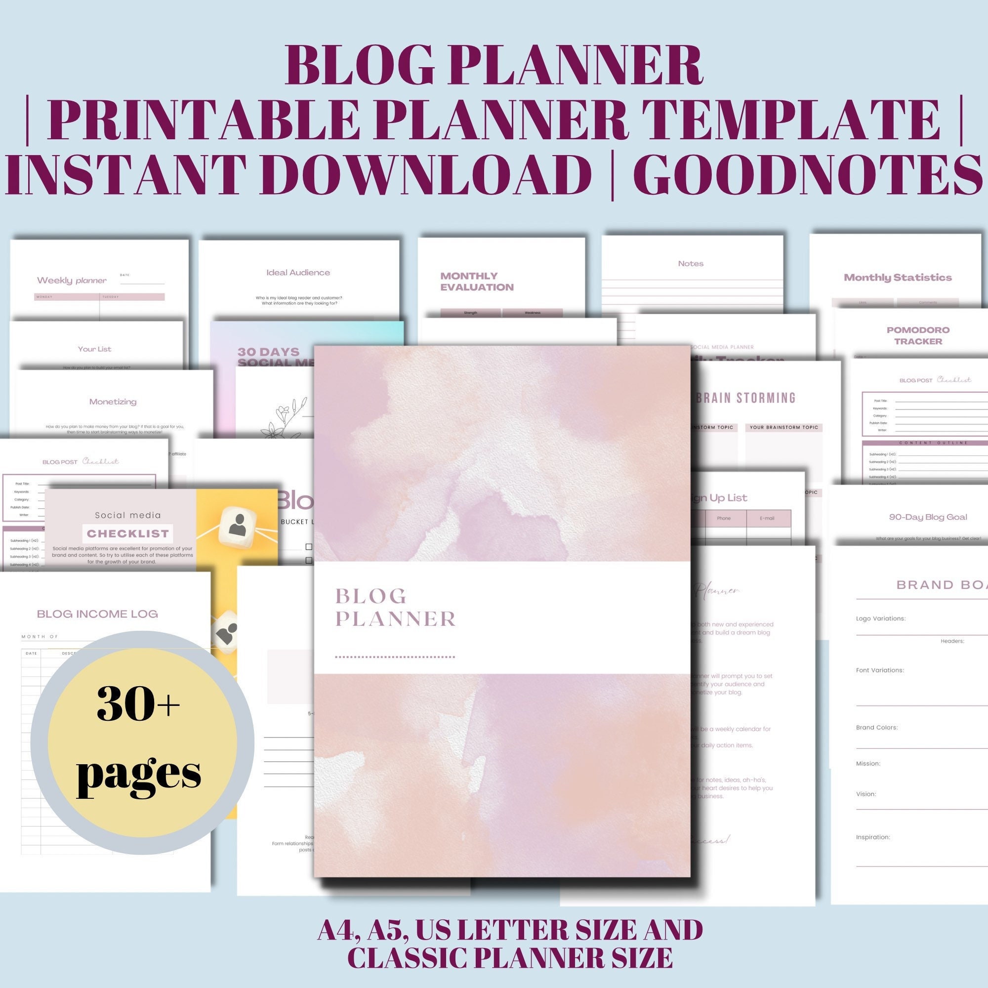 Printable Blog Planner, Blogging Planner With Social Media Tracker ...