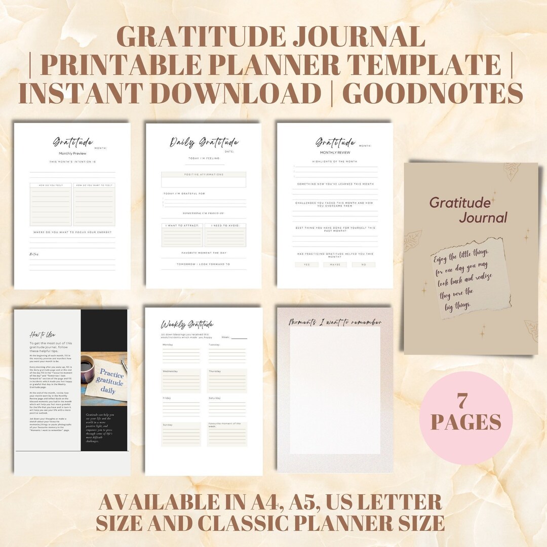 Daily Gratitude Journal, Gratitude Journal Page, Mindful Planner, Self ...