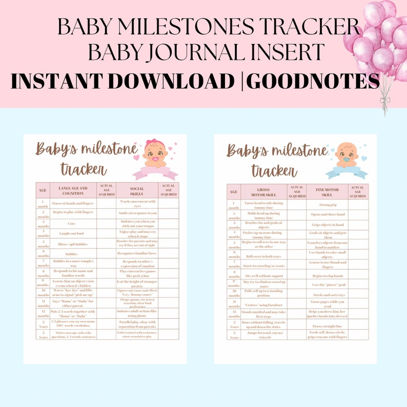 Printable Baby Milestone Tracker Planner Insert, Baby Growth Tracker ...