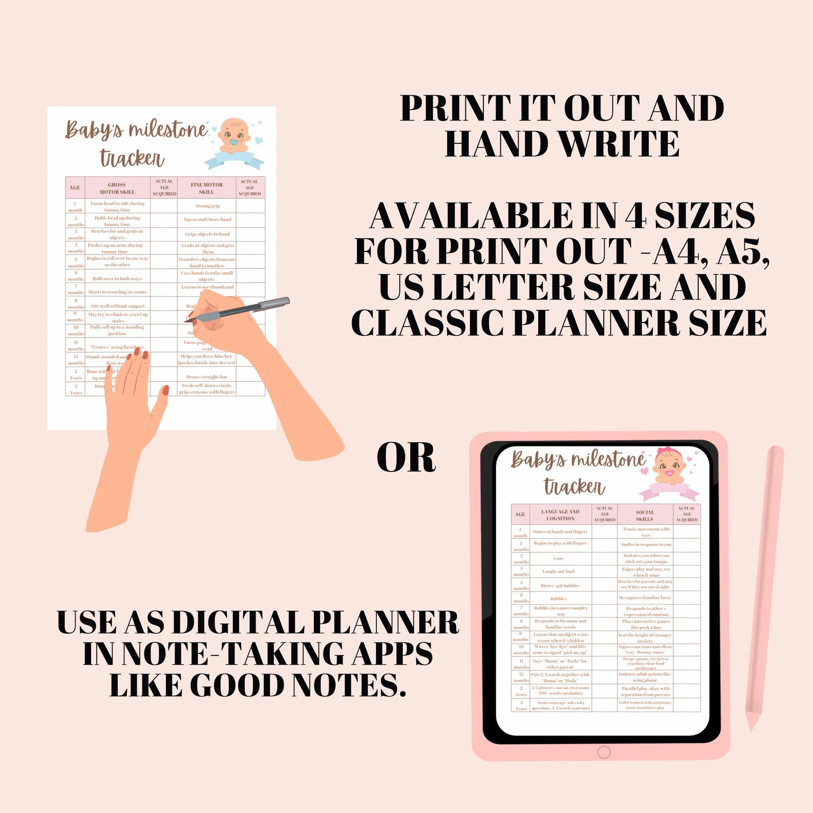 Printable Baby Milestone Tracker Planner Insert, Baby Growth Tracker ...