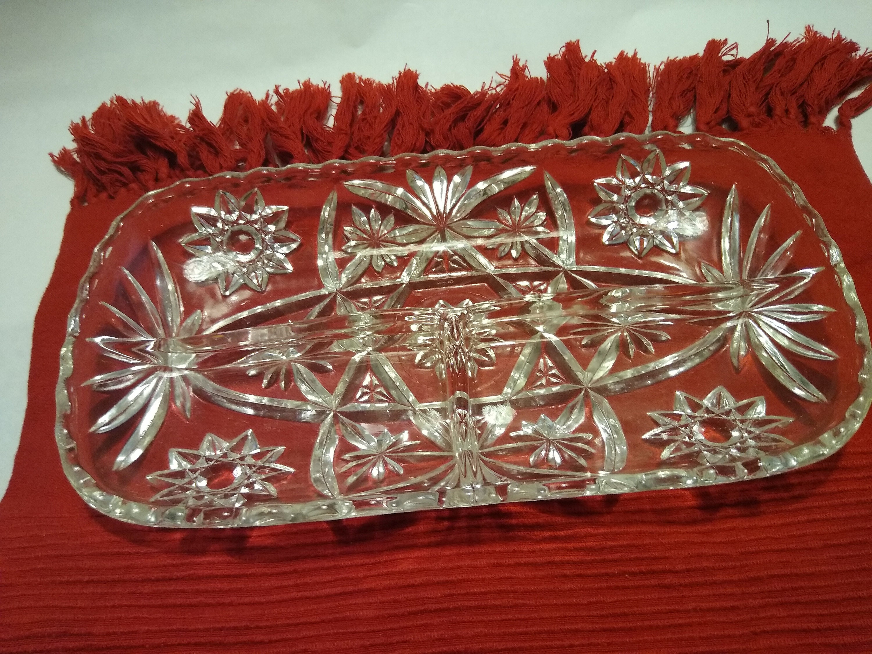 Anchor Hocking Crystal Relish Tray Dish Server With Three Compartments ...