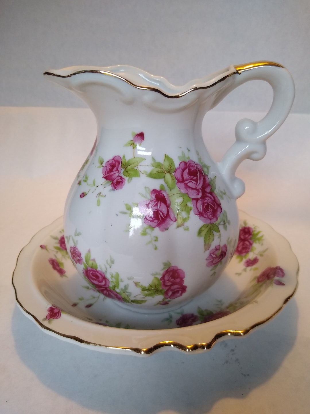 Norcrest Fine China Pitcher and Basin Bowl Set Rose Pattern L-372 ...