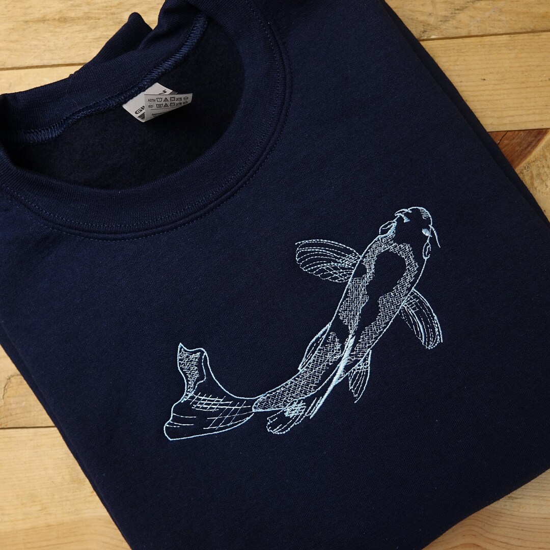 Koi Fish Embroidered Sweater - Animal Sweater - Japan Inspired Crewneck ...