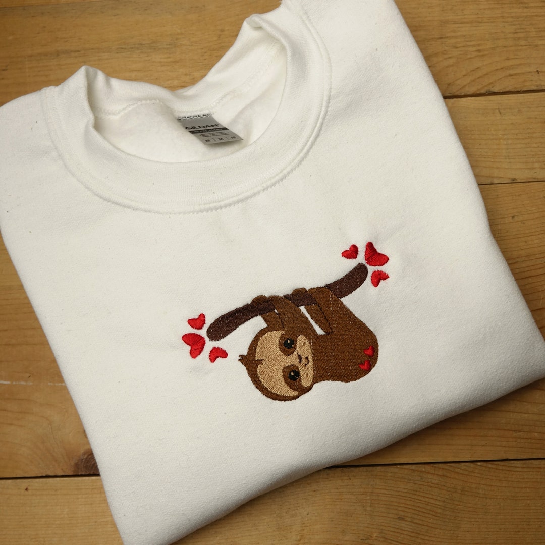Cute Sloth Valentine Embroidered Crewneck Sweater Cute Animal Love ...