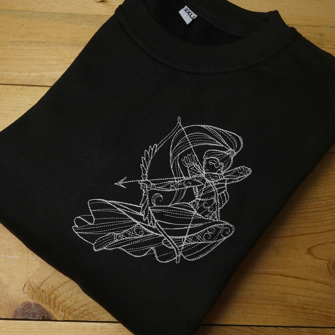 ONE 2XL Goddess Artemis Embroidered Black Sweater With White - Etsy