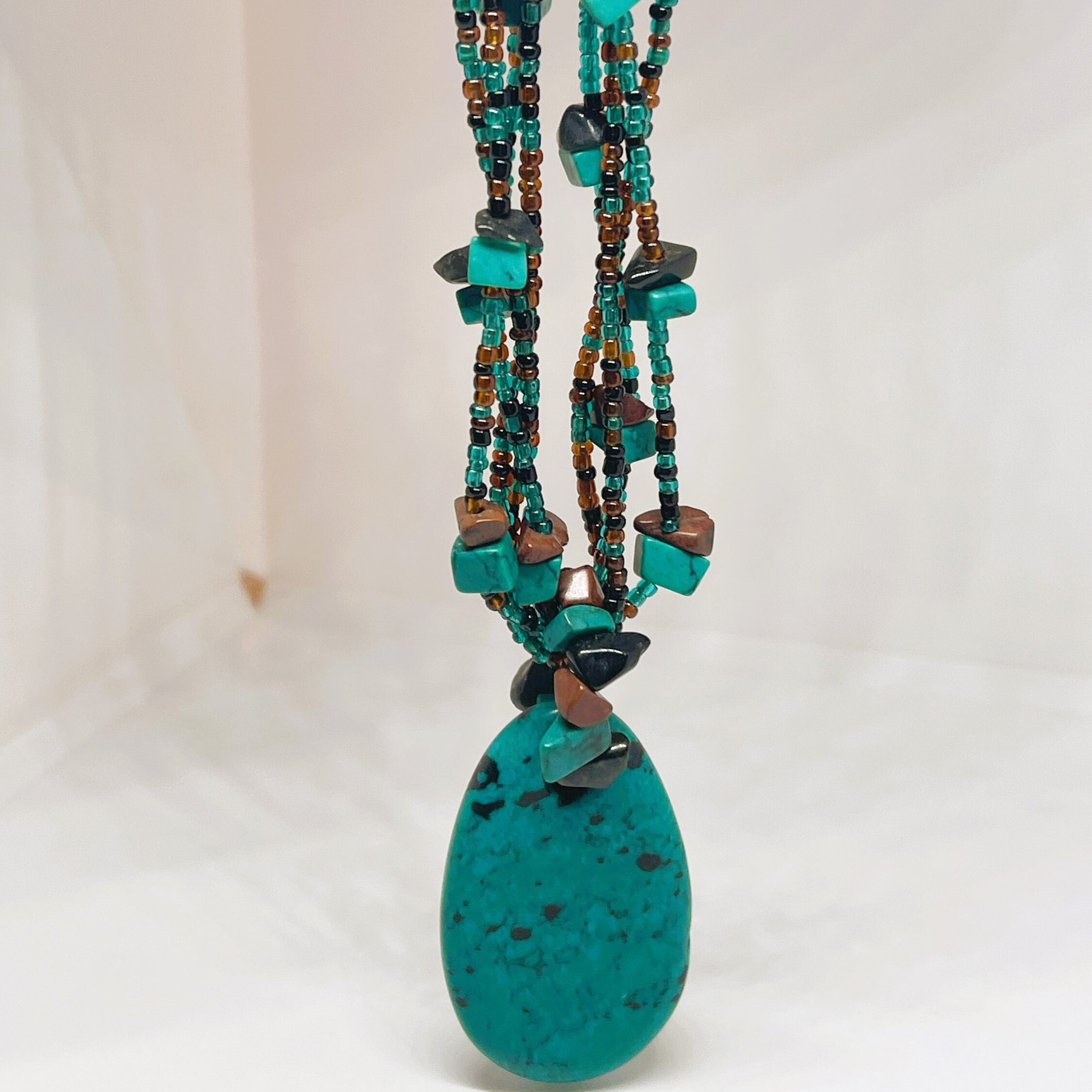 Vintage Multistrand Bead Necklace With Large Blue Stone - Etsy