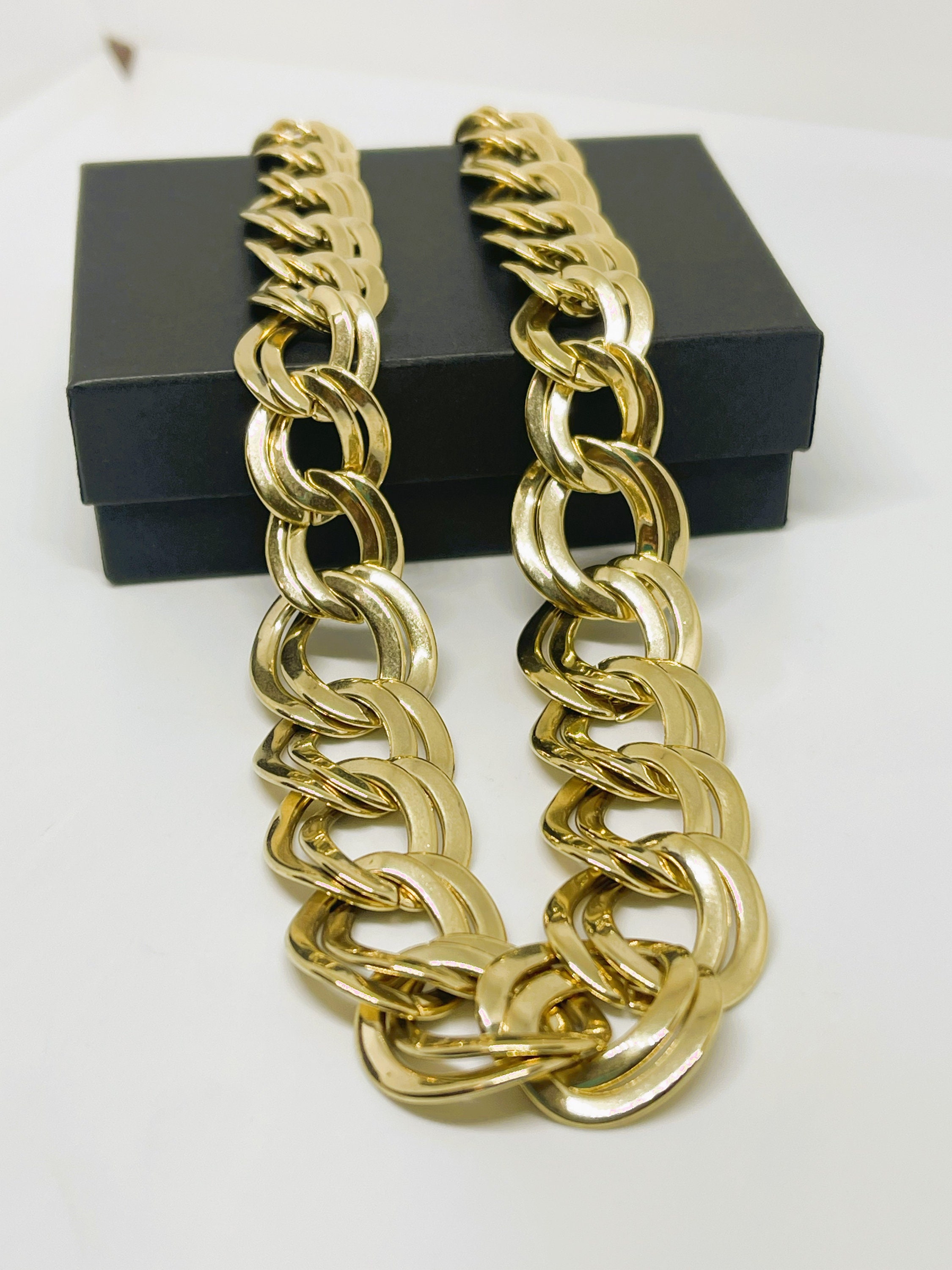 Vintage 1980's Chunky Gold Link Chain Necklace, Vintage Double Curb ...