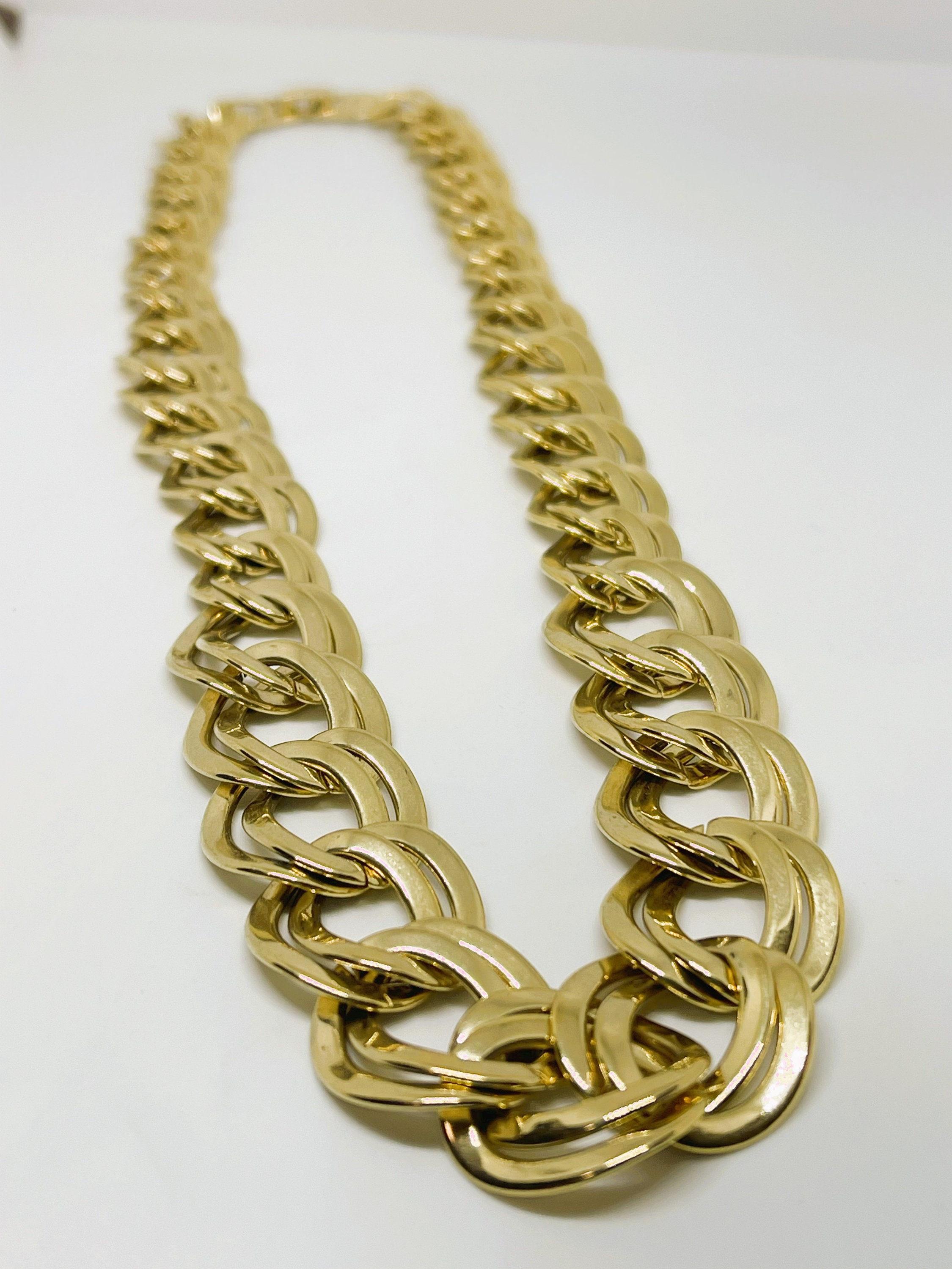 Vintage 1980's Chunky Gold Link Chain Necklace, Vintage Double Curb ...