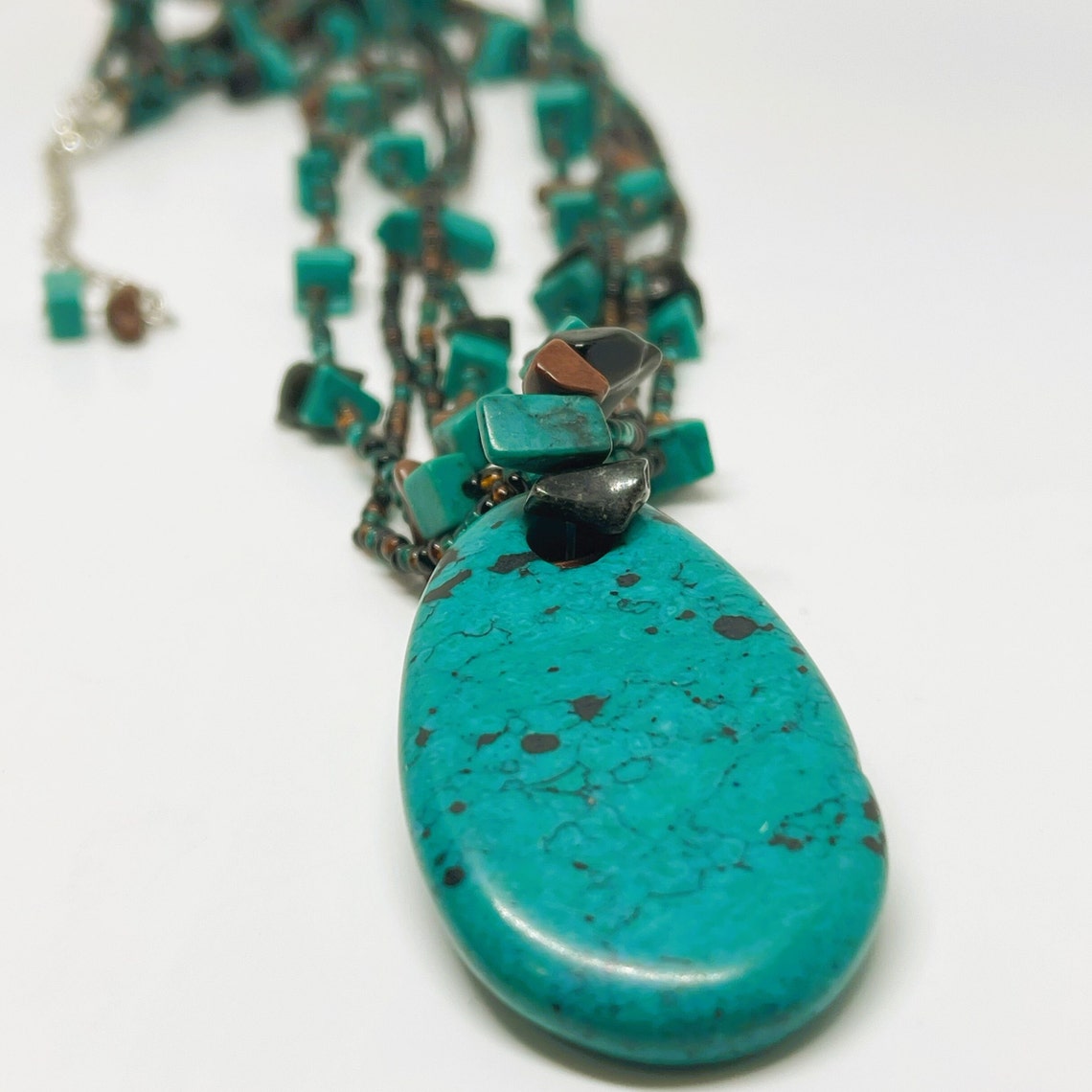 Vintage Multistrand Bead Necklace With Large Blue Stone - Etsy