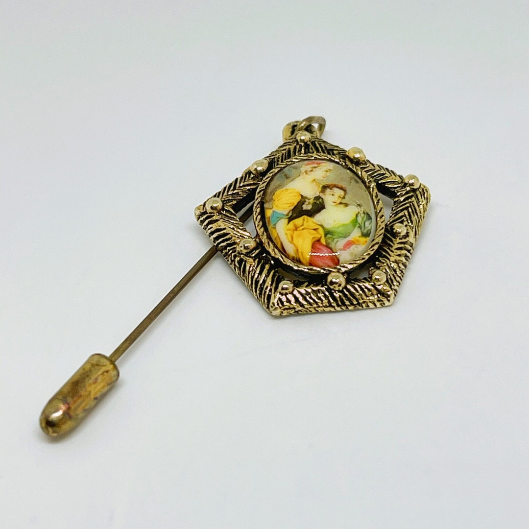 Vintage Mother Daughter Picture Pin Brooch, Gold Pin With Hanging ...