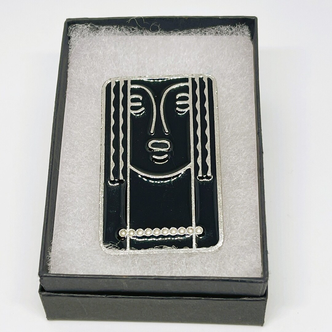 Vintage 1975 Charles of the Ritz Art Deco Lady Brooch, Black Enamel and ...