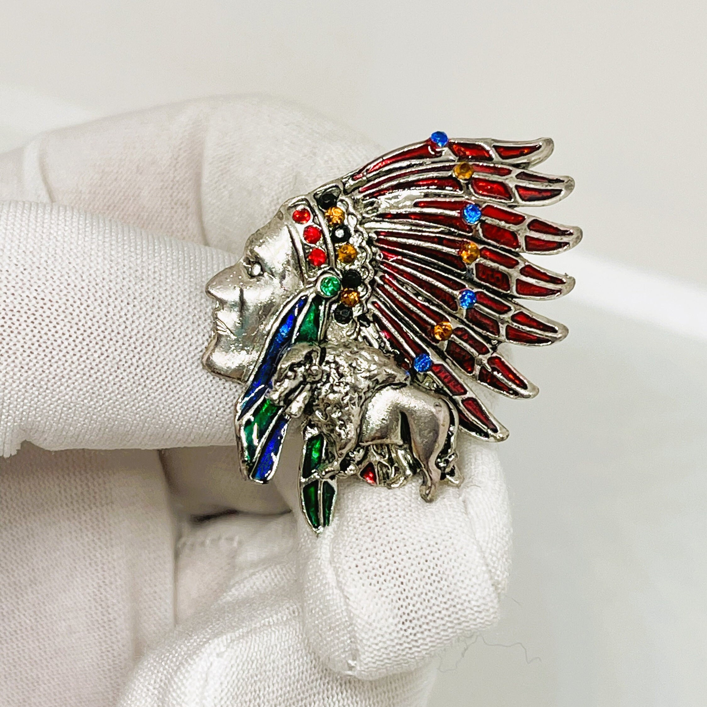 Vintage 1940's Native American Pin Buffalo, Native Chief Head Brooch ...