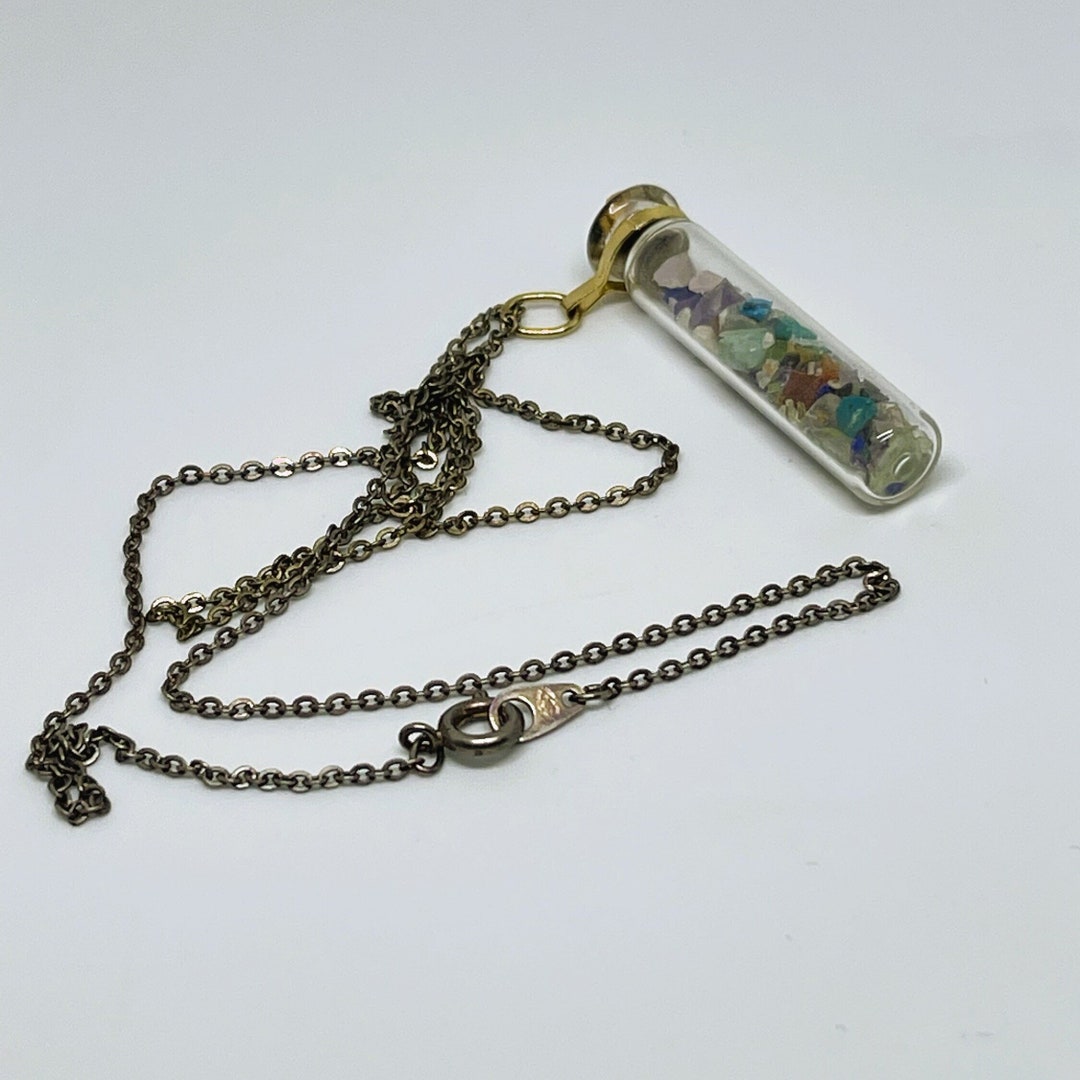 Vintage Jar Necklace With Multi-color Stones, Message in a Bottle ...
