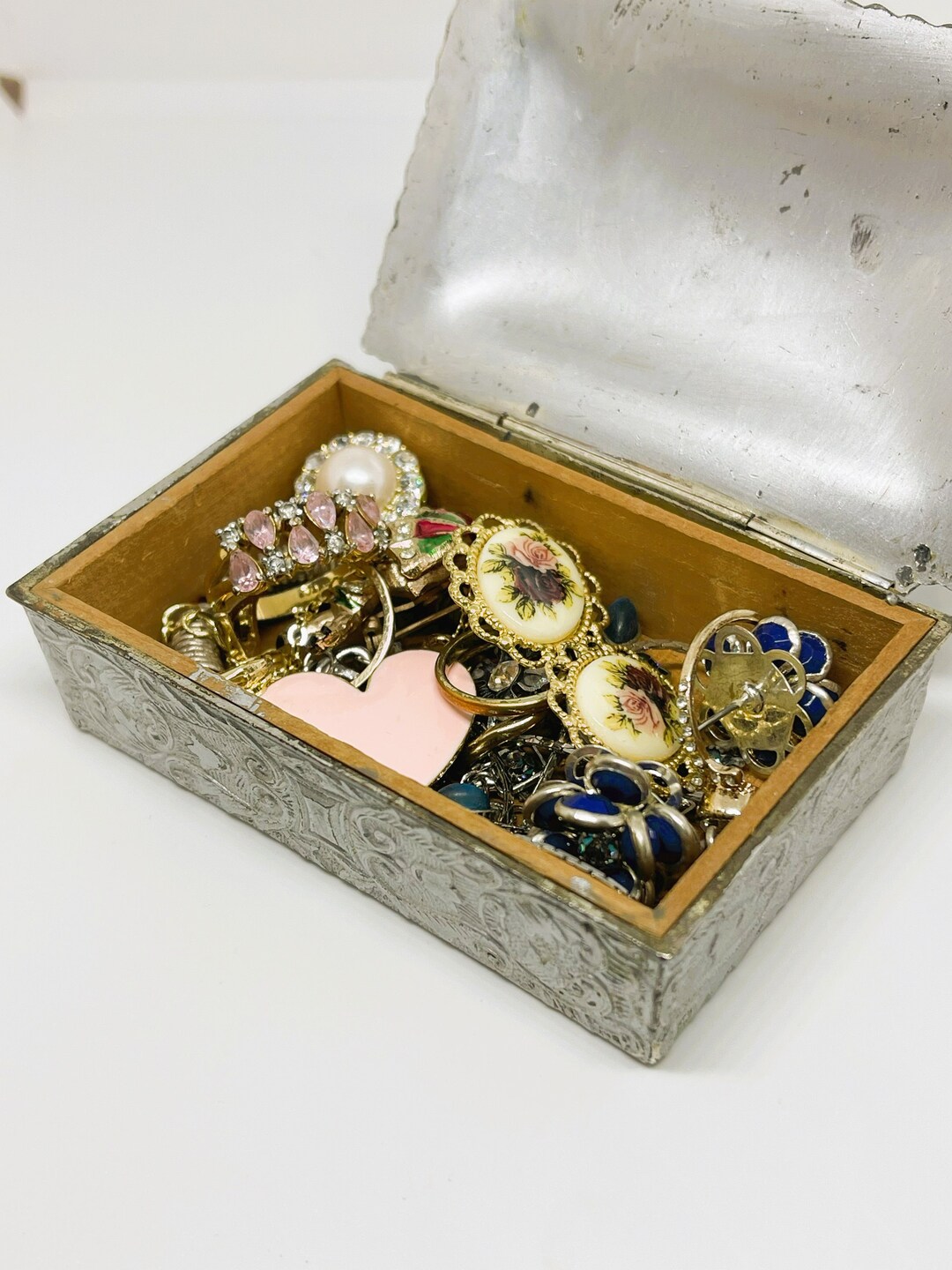 Occupied Japan Trinket Box Silver Wood Lined, Vintage 1940's Jewelry ...