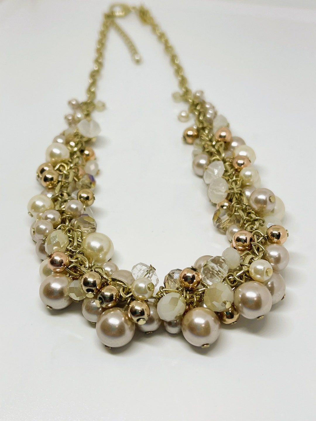 Vintage Cluster Necklace Shades of Champagne, Signed Limited 1990's ...