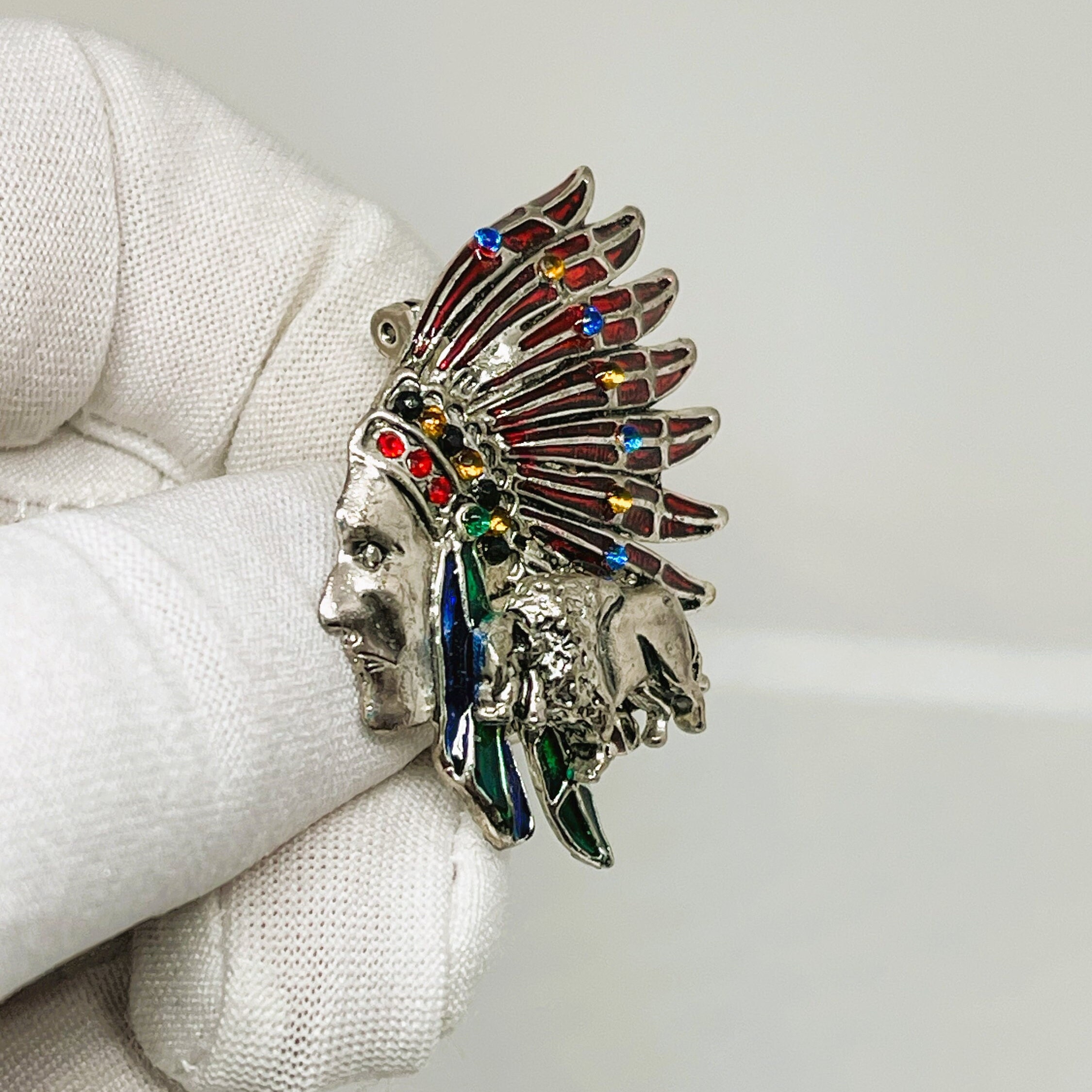 Vintage 1940's Native American Pin Buffalo, Native Chief Head Brooch ...