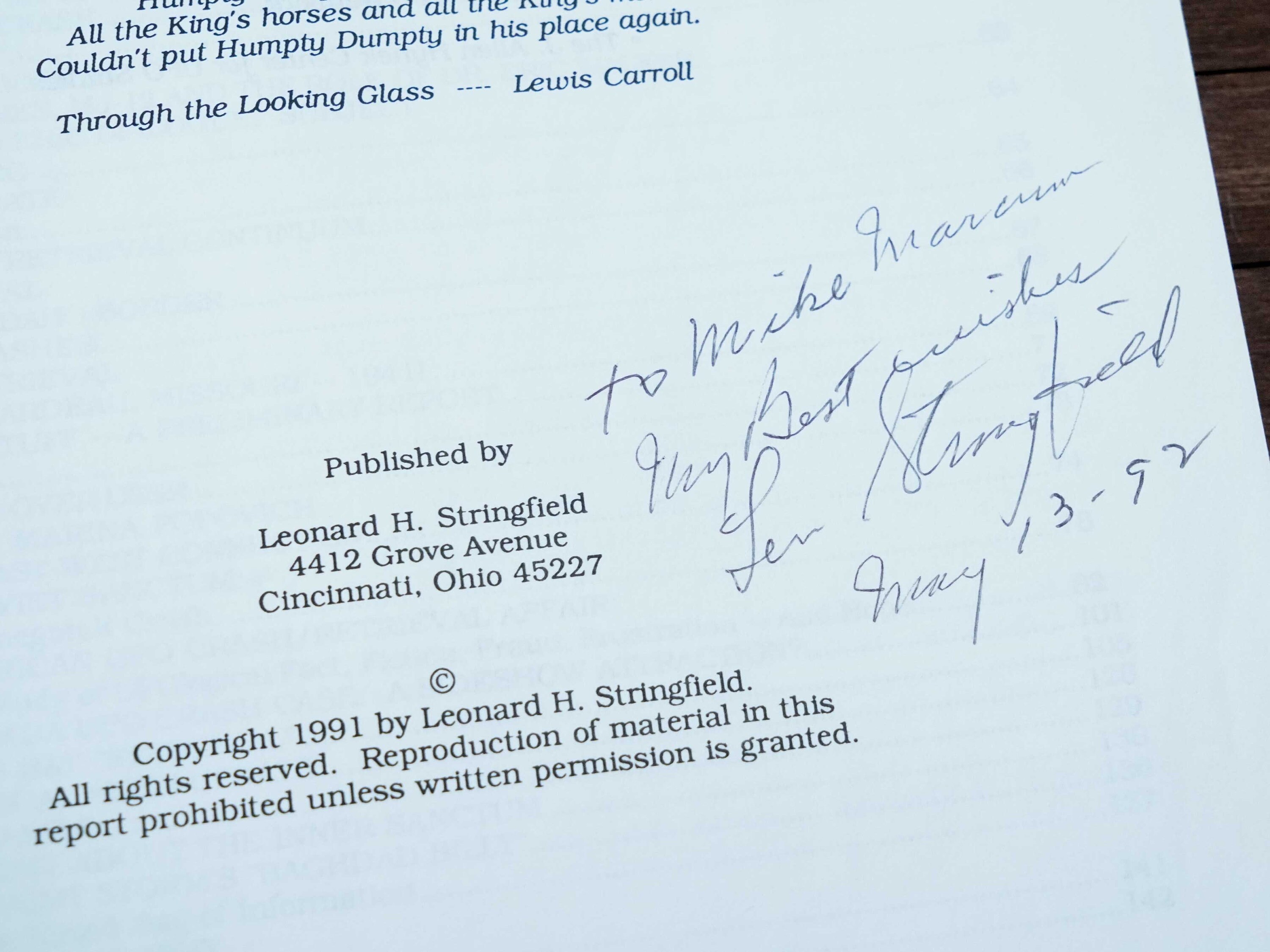 SIGNED UFO Crash/retrievals: the Inner Sanctum, Status Report VI ...