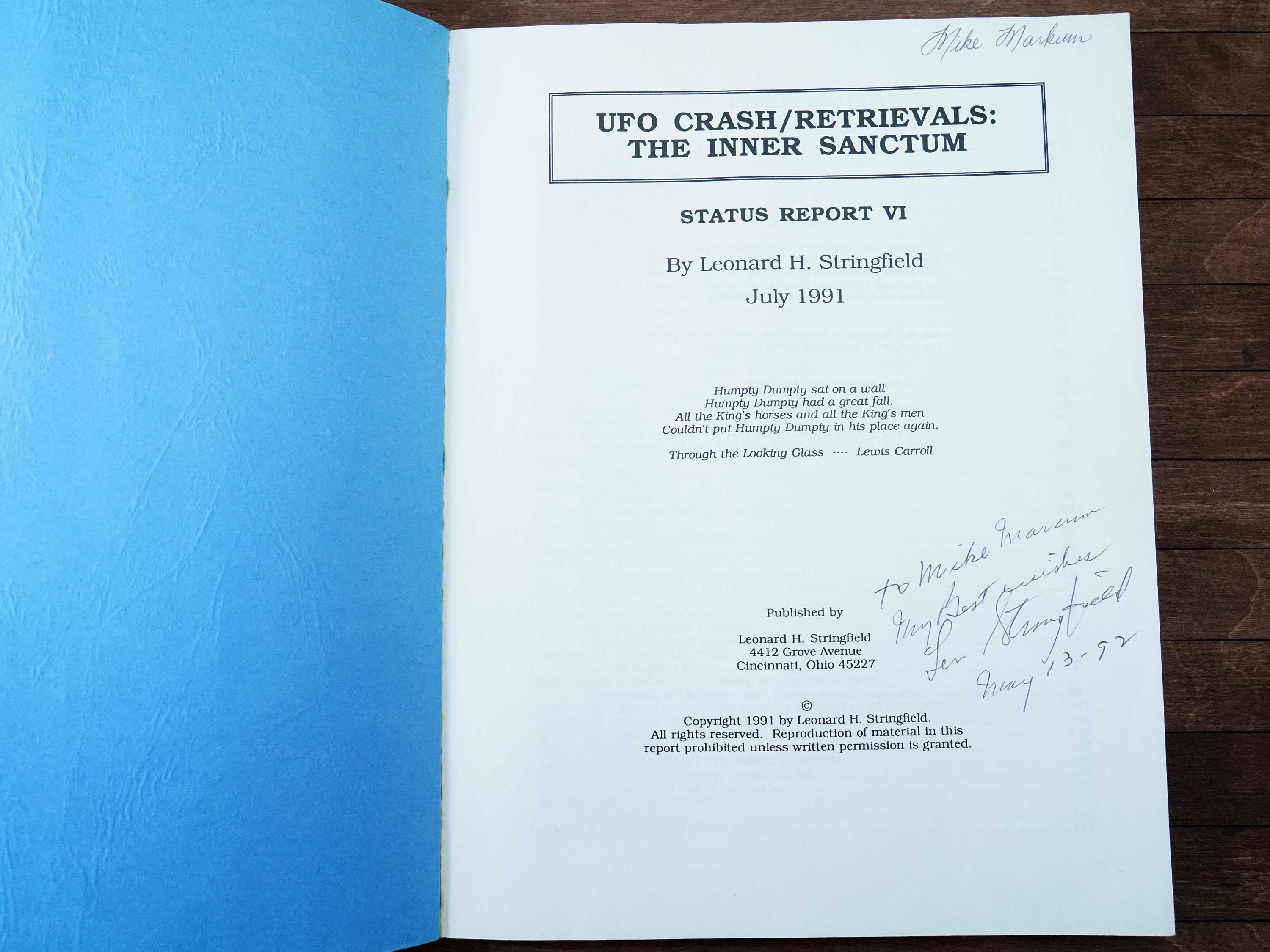 SIGNED UFO Crash/retrievals: the Inner Sanctum, Status Report VI ...
