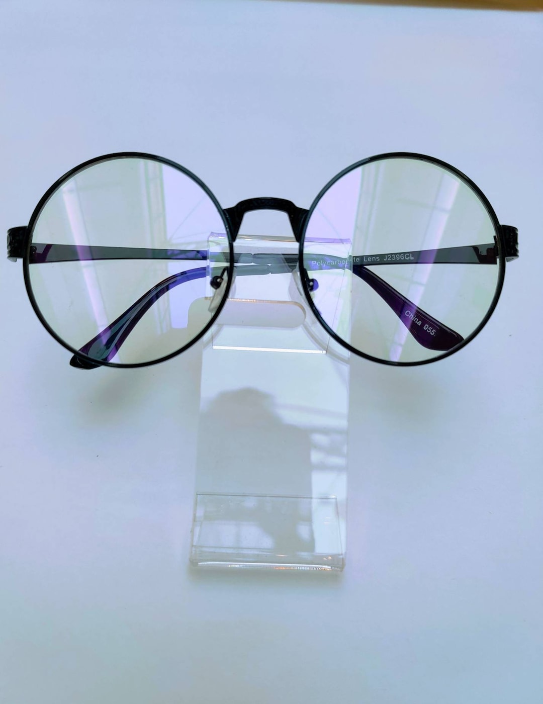 Circle Black Color Full Frame Clear ( Slightly Tinted) Lens Glasses ...