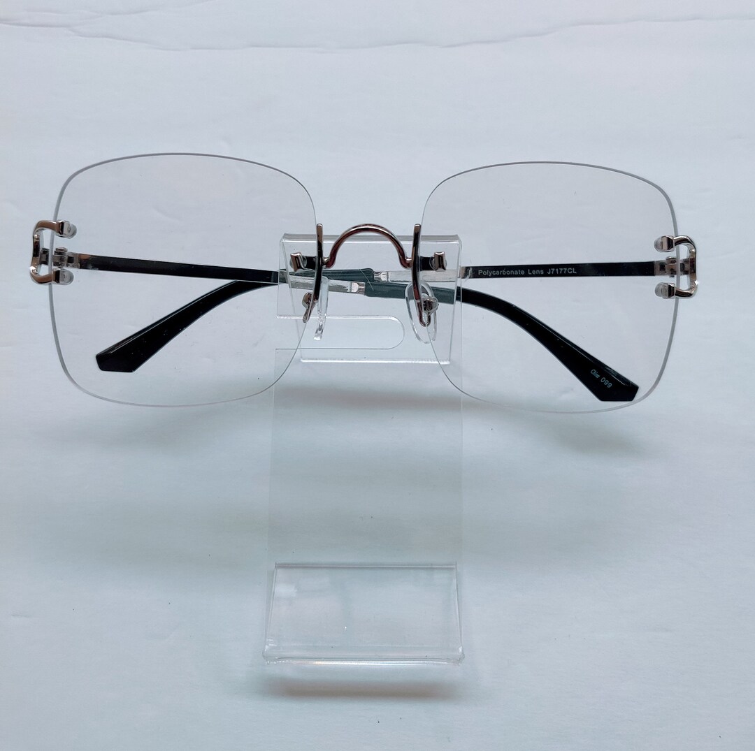 Oversized Frameless Square Clear Lens Silver Frame Glasses. Unisex ...