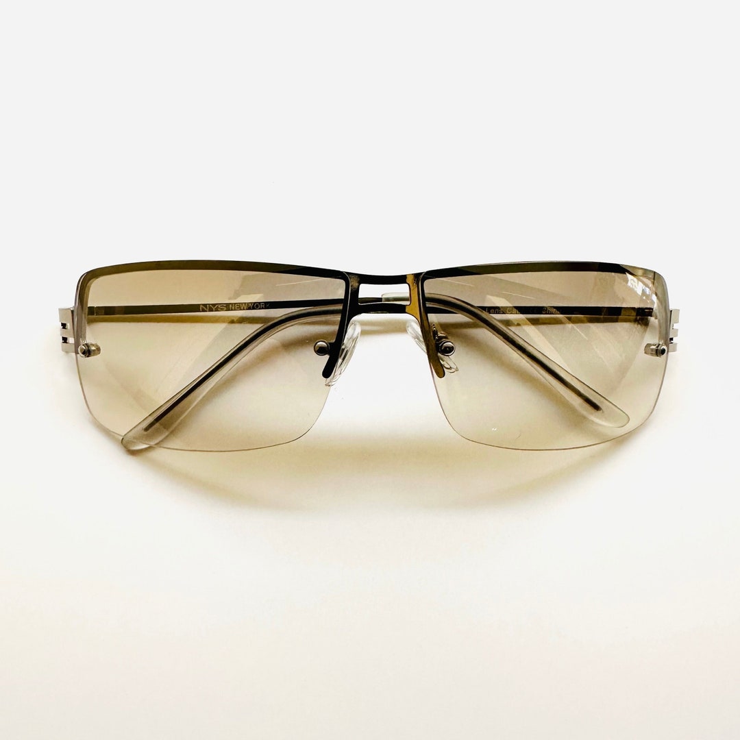 Semi Frameless Rectangular Silver Frame Clear Lens ( Slightly Tinted ...