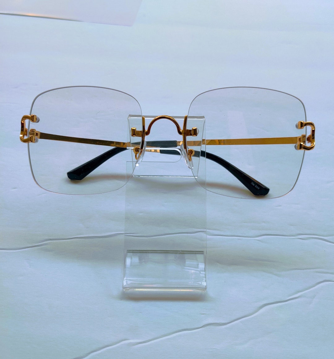 Oversized Frameless Square Clear Lens Gold Color Frame Glasses Unisex ...