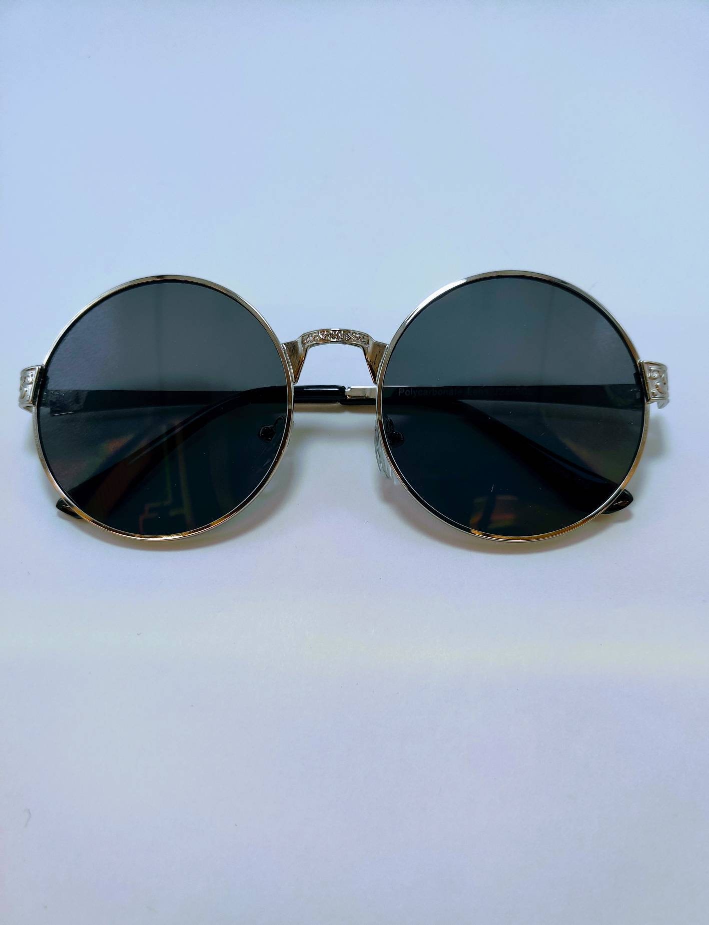 Round Sunglasses: Silver Metal Frame, Black Lens - Etsy