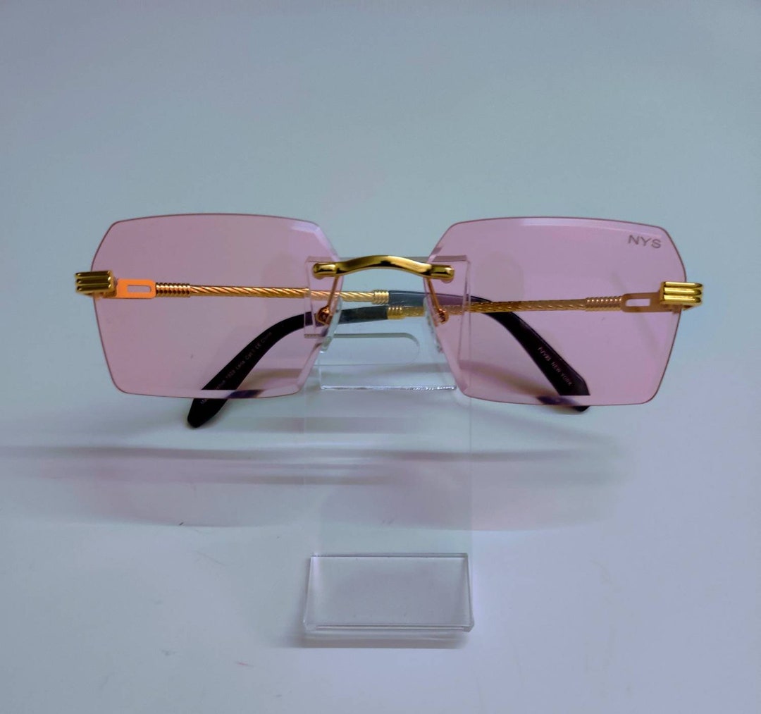 Frameless Square Light Pink Color Lens Gold Frame Sunglasses. Frameless ...