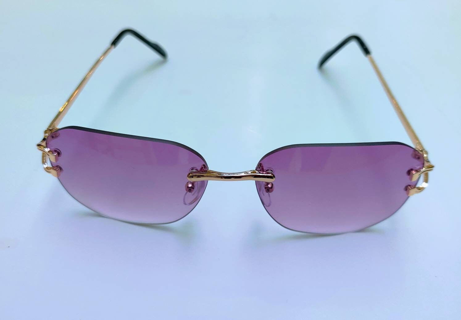 Frameless Purple Lens Gold Frame Sunglasses. Gold Frame - Etsy