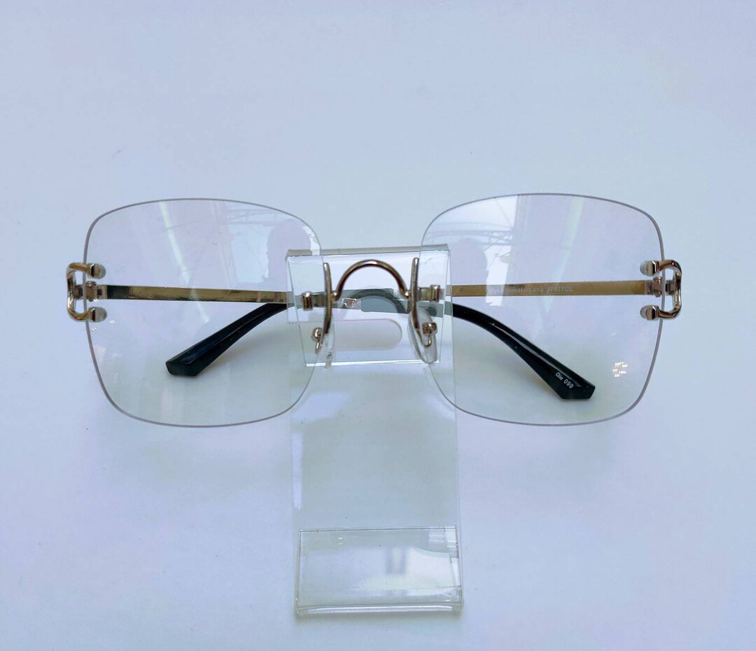 Oversized Frameless Square Clear Lens Silver Frame Glasses. Unisex ...